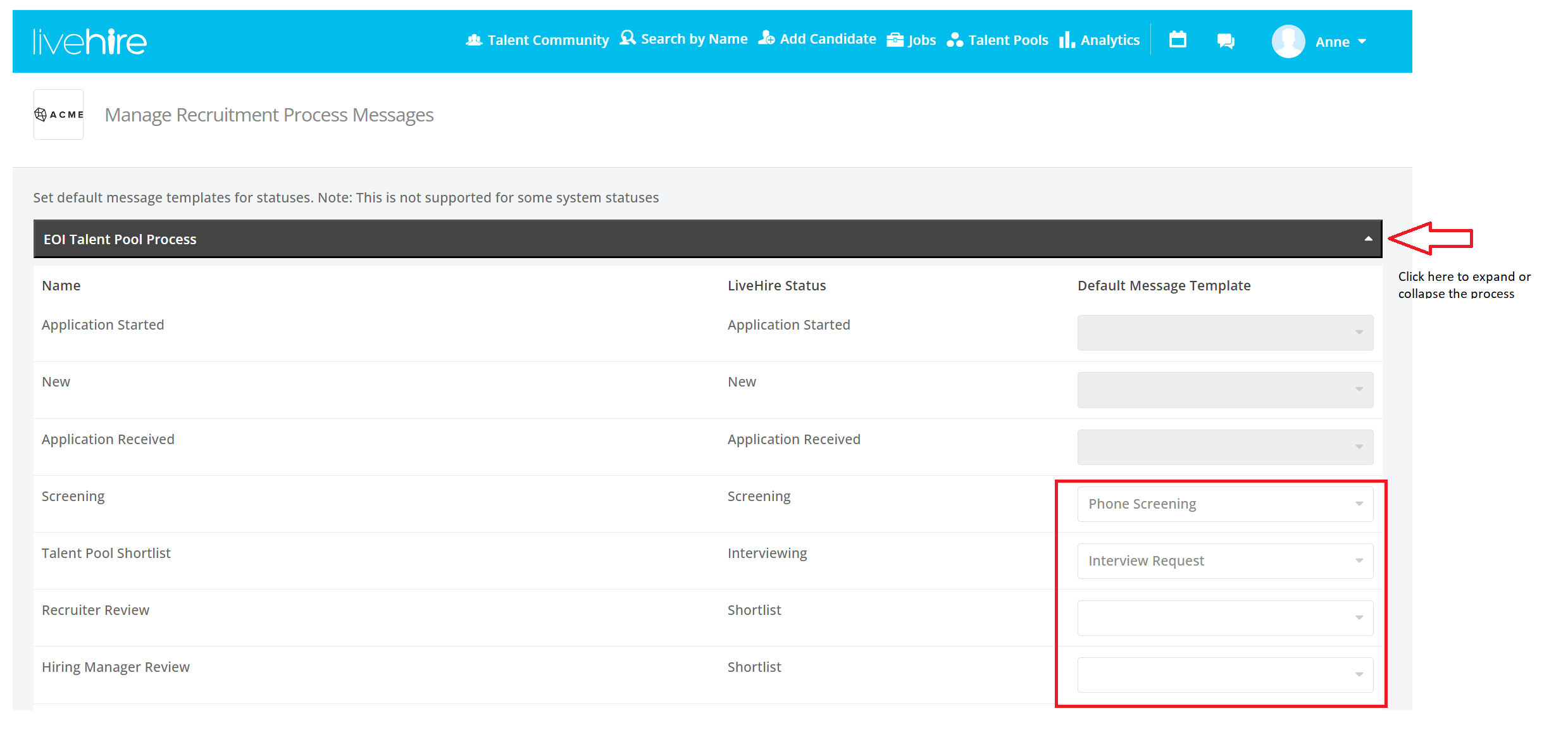 Setting Default Message Templates for Application Status Changes ...